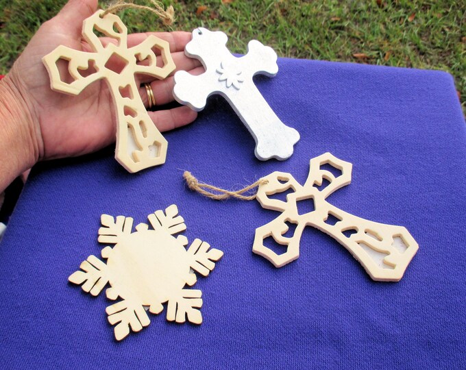 Lot of Cross & Snowflake Wood Cut Outs for Crafts - Etsy