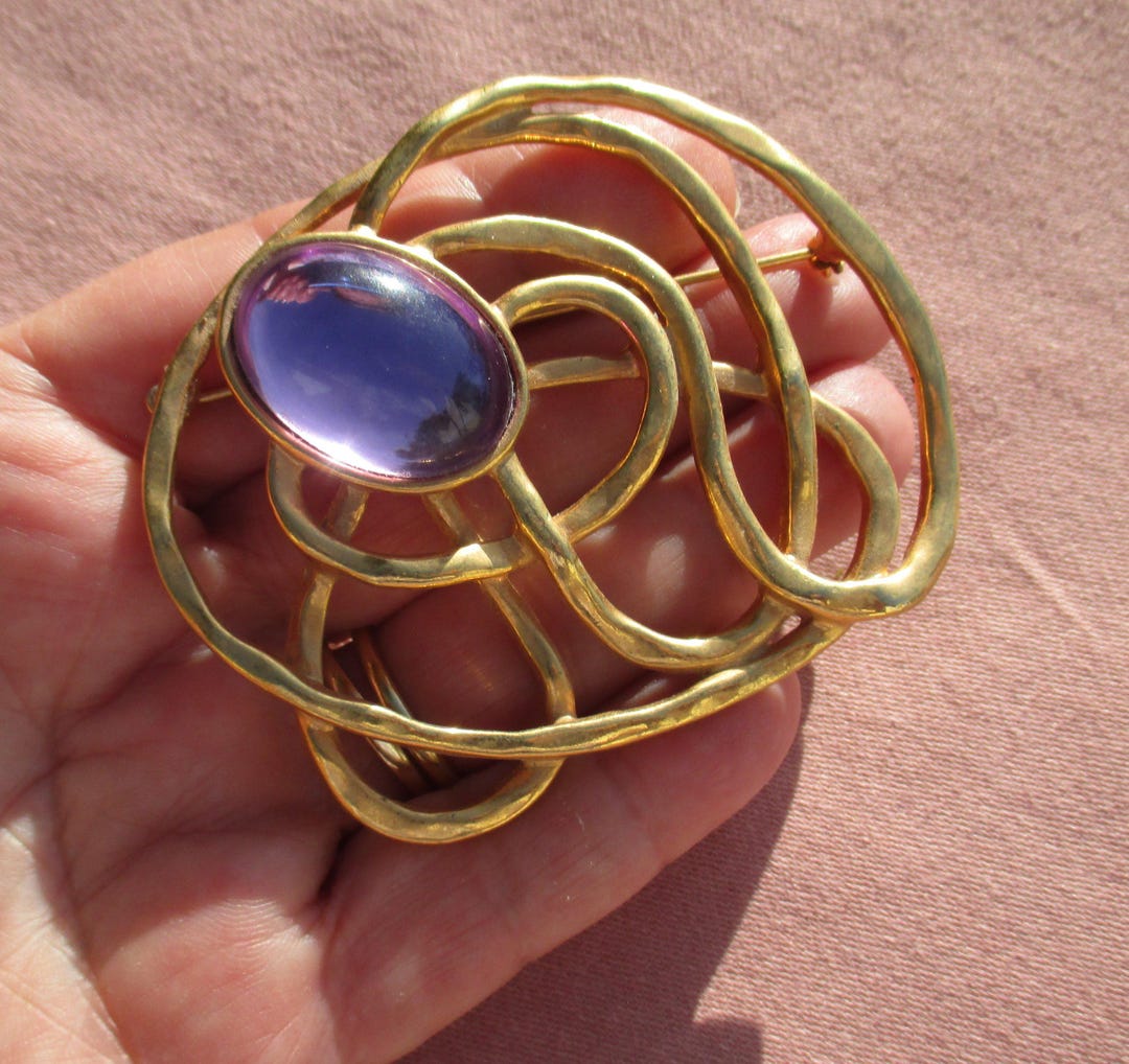 Oval Purple Cabochon Large Brooch - Etsy
