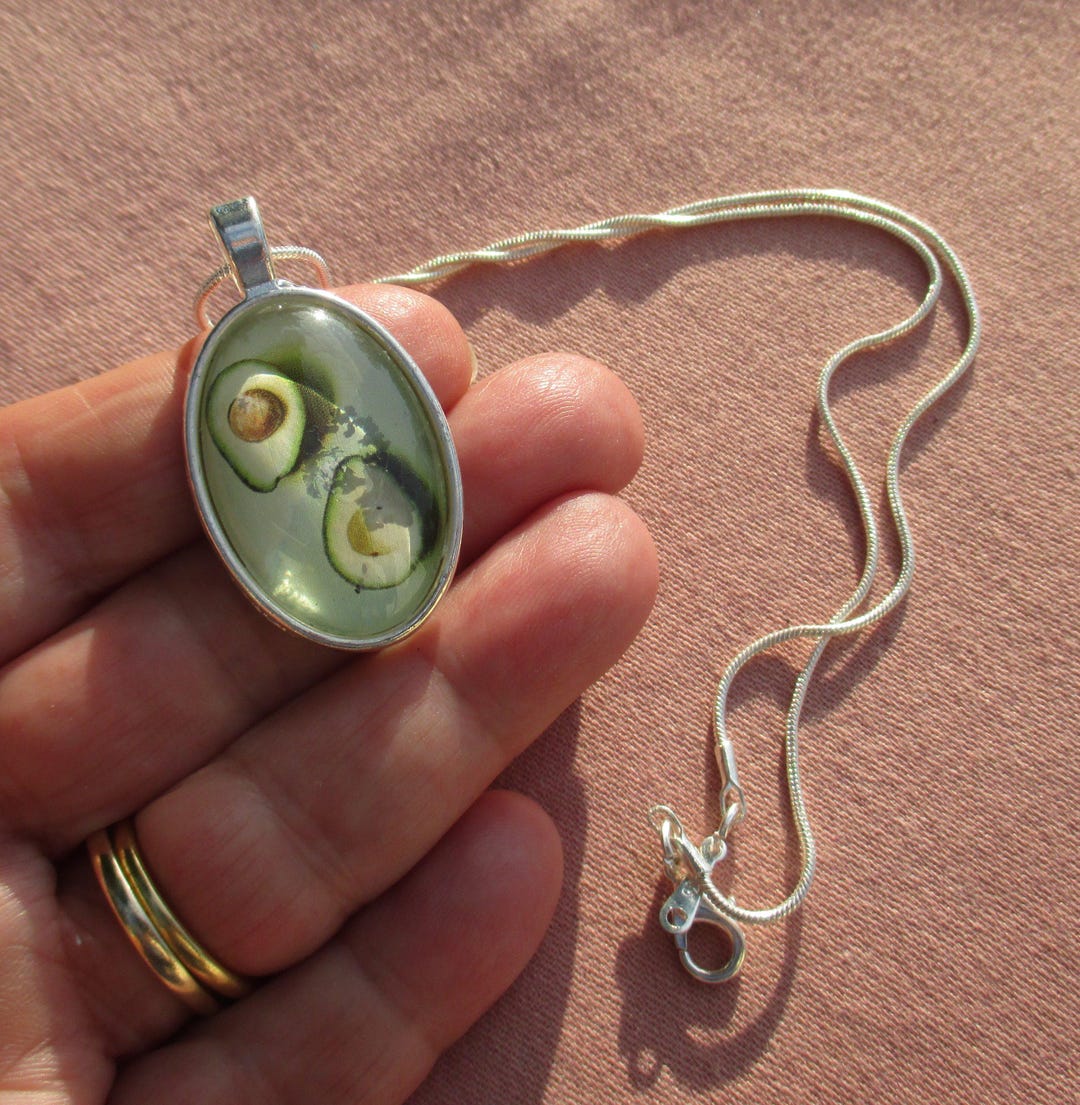 Avocado Oval Shaped Pendant Necklace TLC, Flaking to Image - Etsy