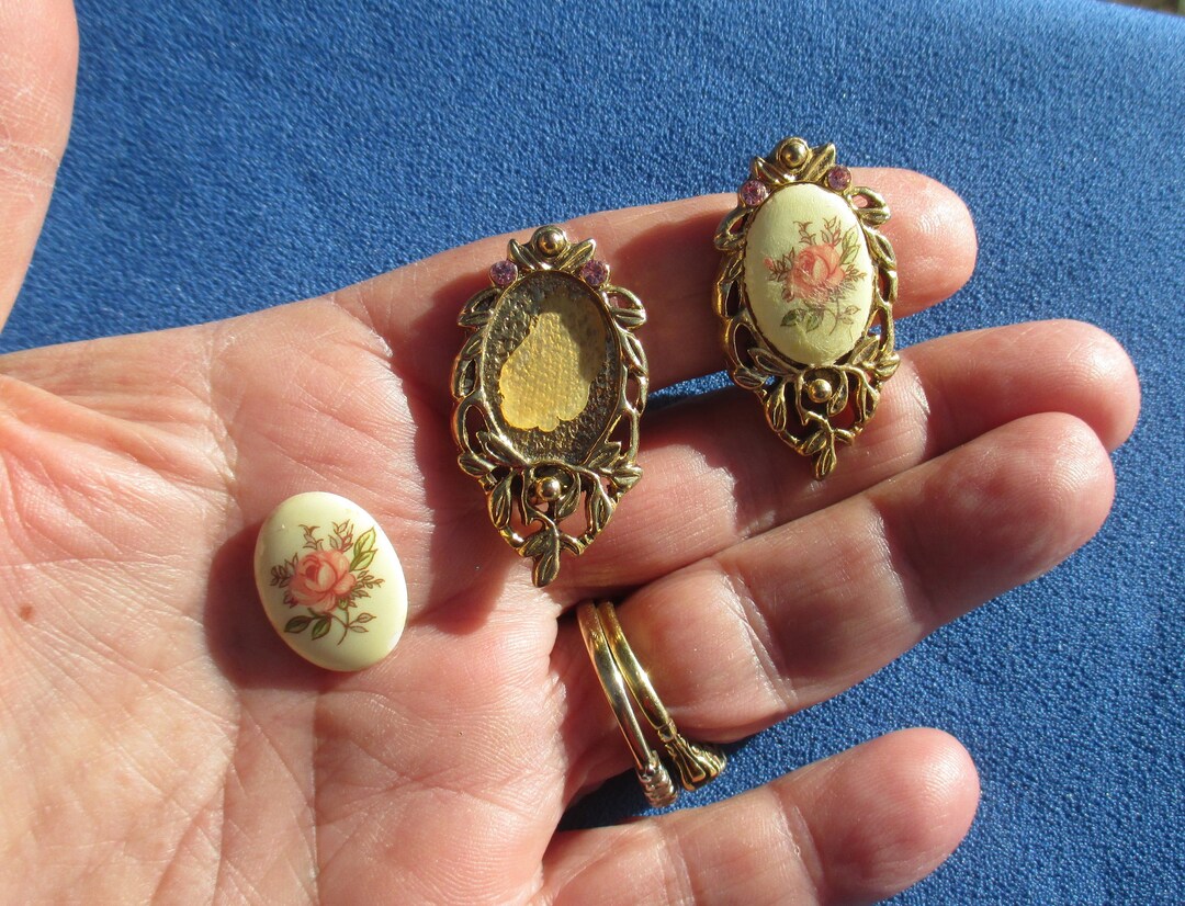 1928 Brand Pink Rose Pink Rhinestone Clip on Earrings for Repair ...