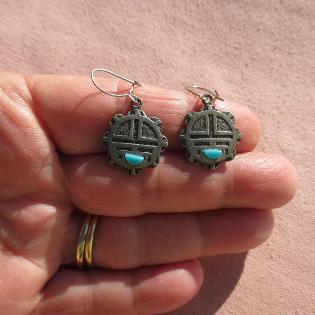 J Ritter Pewter Turquoise Colored Pierced Earrings - Etsy