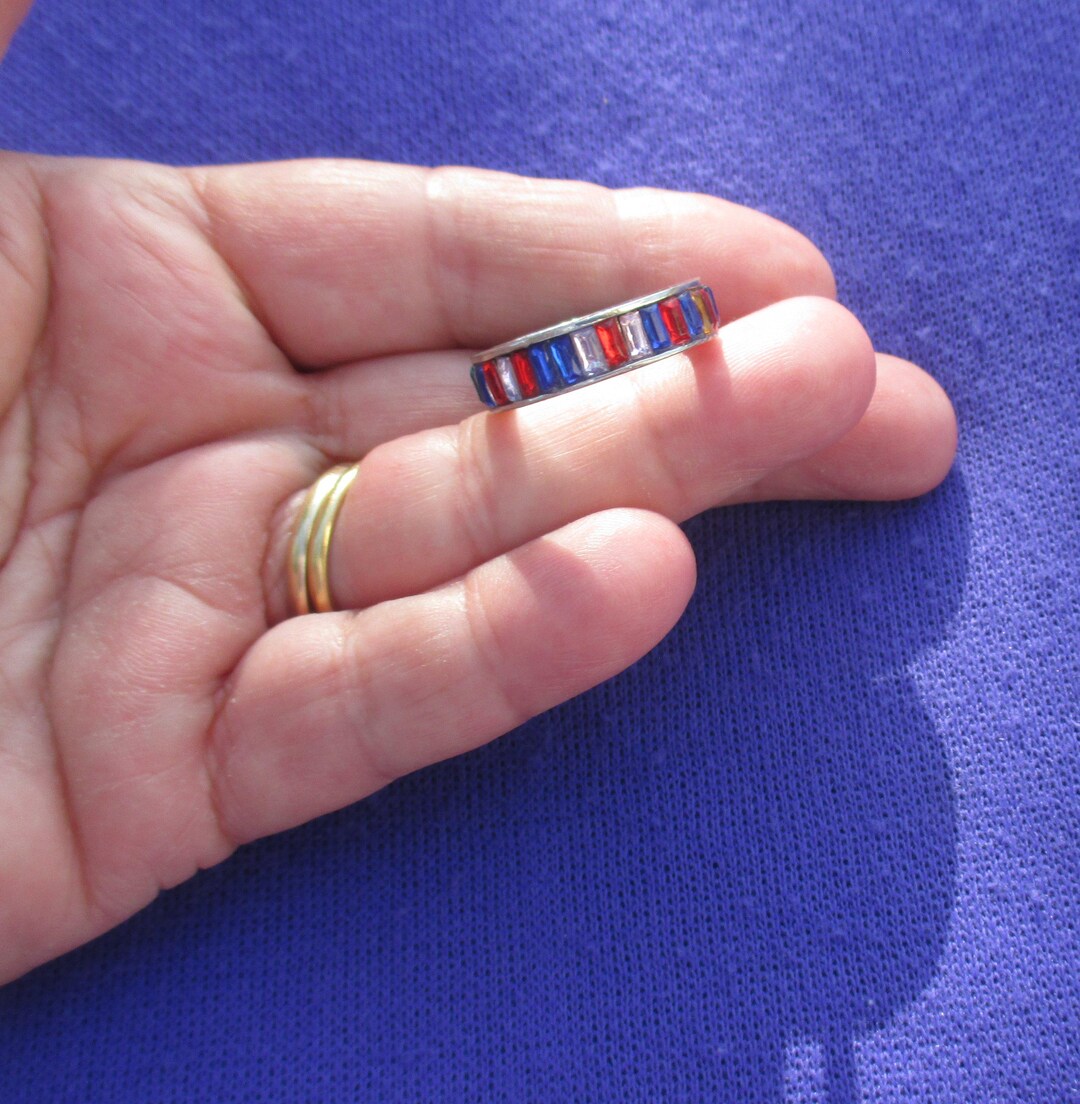 Acrylic Rhinestone Multi Colored Band Ring - Etsy