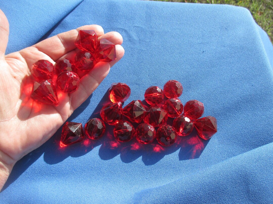 Lot of Red Acrylic Round & Prism Beads - Etsy