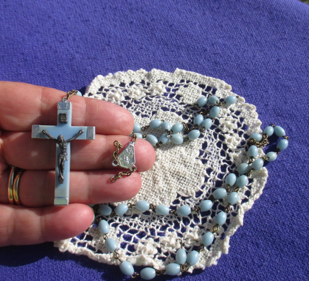 Vintage Italy Blue Plastic Beaded Rosary, Repair, Repurpose - Etsy