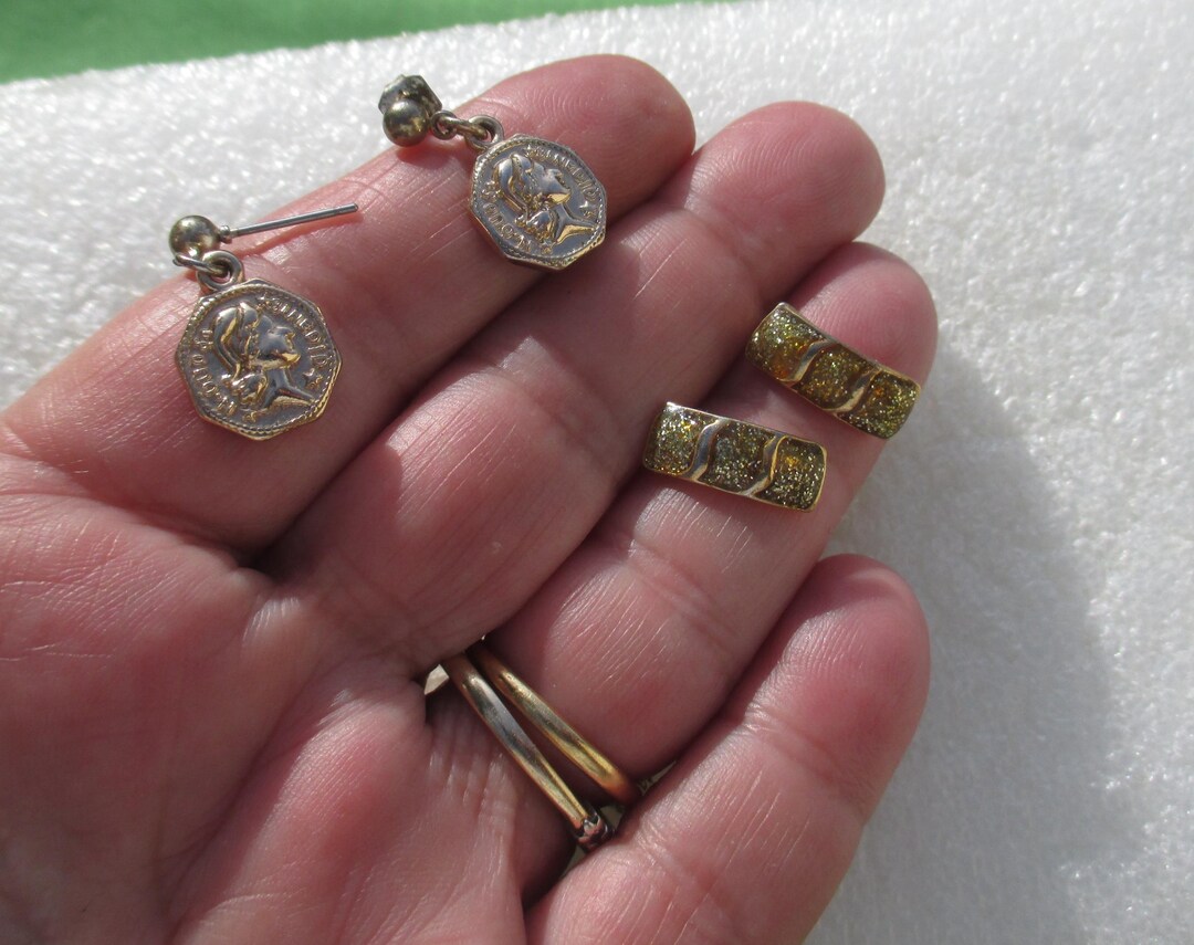 Faux Coin & Gold Glitter Dangling Pierced Earrings - Etsy