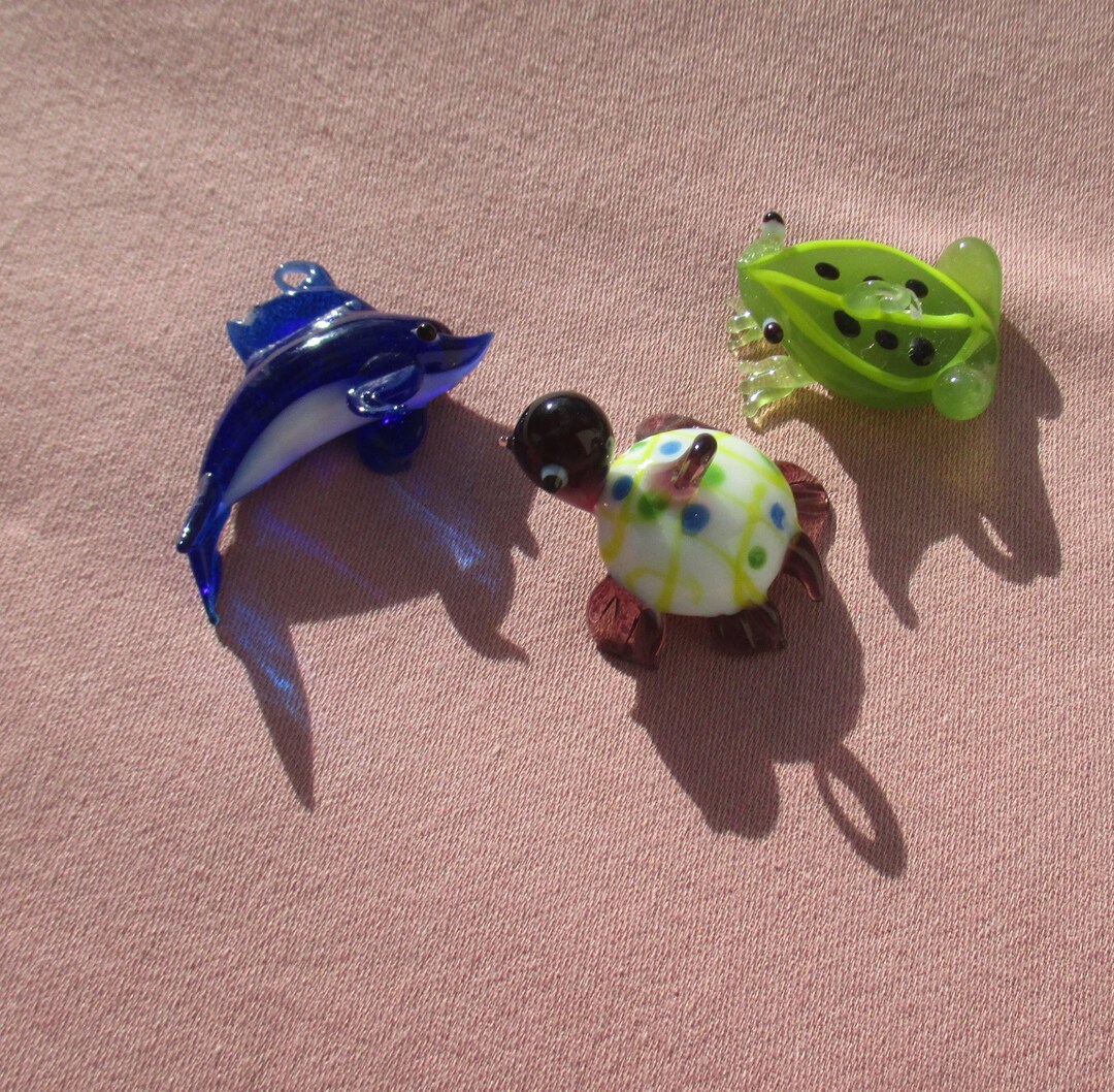 Miniature Glass Dolphin, Turtle, Frog Figurines, Pendants - Etsy