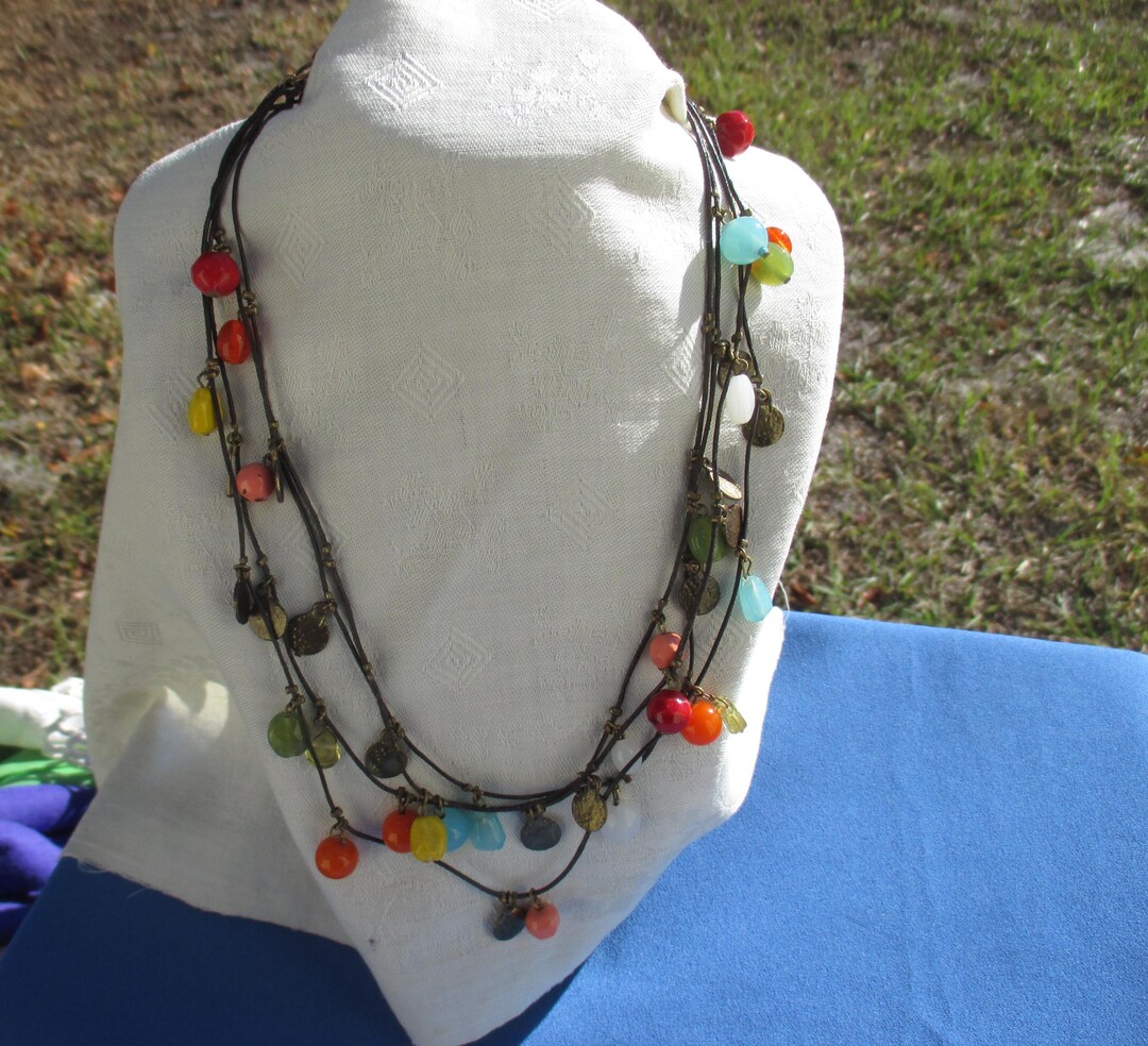 Colorful Multi Stand Rope Beaded Necklace TLC Missing Beads, Flaking ...