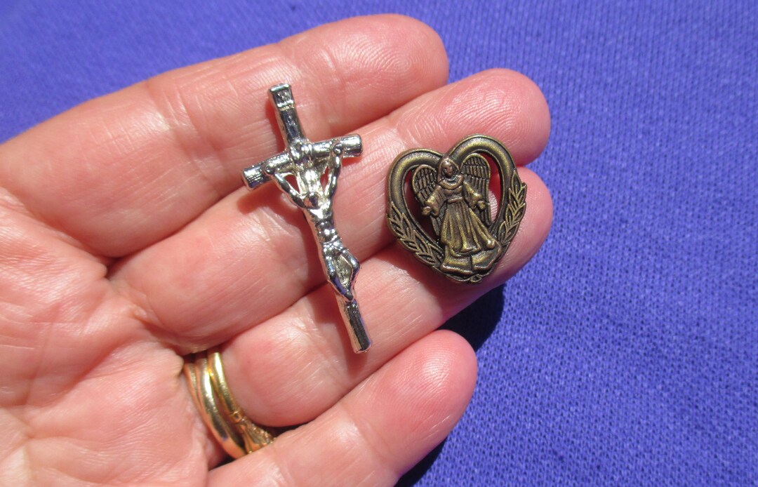 Crucifix & Angel Heart Lapel Pins - Etsy