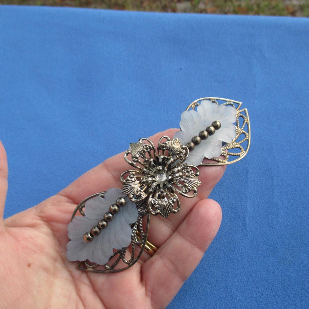 Flower Shaped Metal Barrette Made in Korea Missing Rhinestone - Etsy