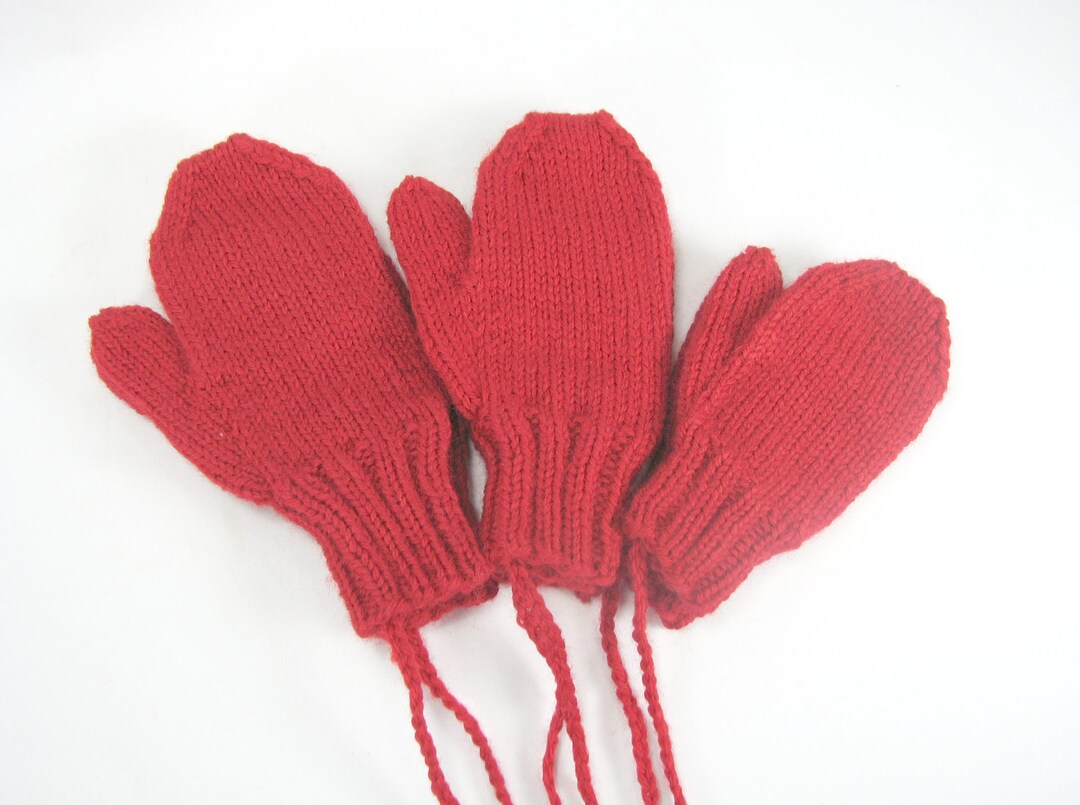 Toddler Wool Blend Mittens on String, Ranch Red, Choice of Sizes Age 1 ...