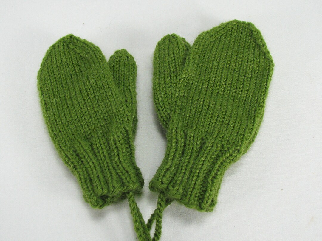 Toddler Wool Blend Mittens on String Green, Choice of Sizes 1-2, 2-4, 4 ...