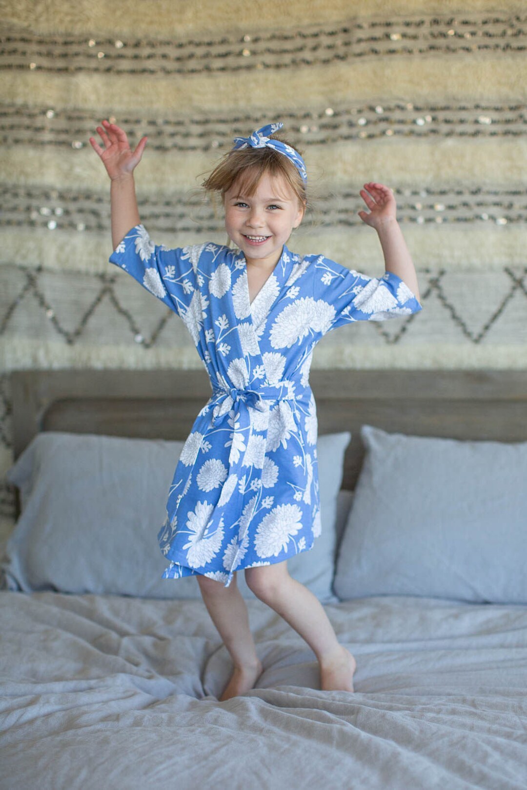 Zoe Blue Floral Kimono Style Little Girl ROBE / Big Sister / Matches ...