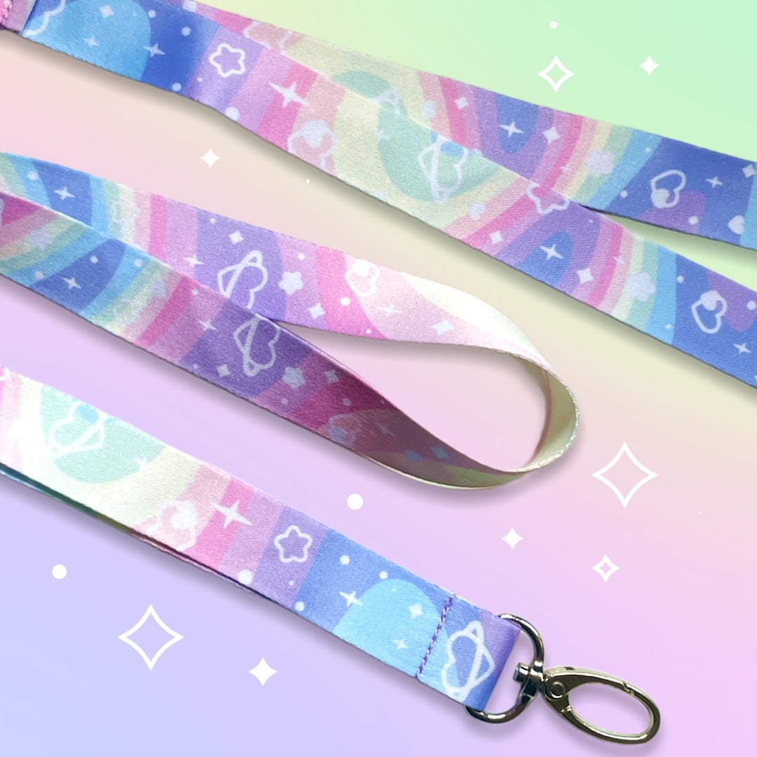Rainbow Galaxy Lanyard With Clasp | Cute Pastel Stars and Hearts ...
