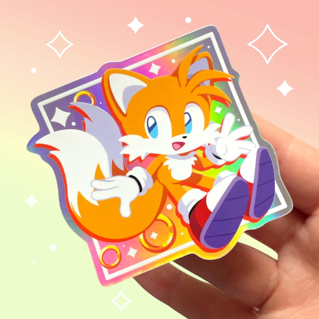 Tails Inspired Holographic Vinyl Waterproof Sticker | Chibi Two Tail ...