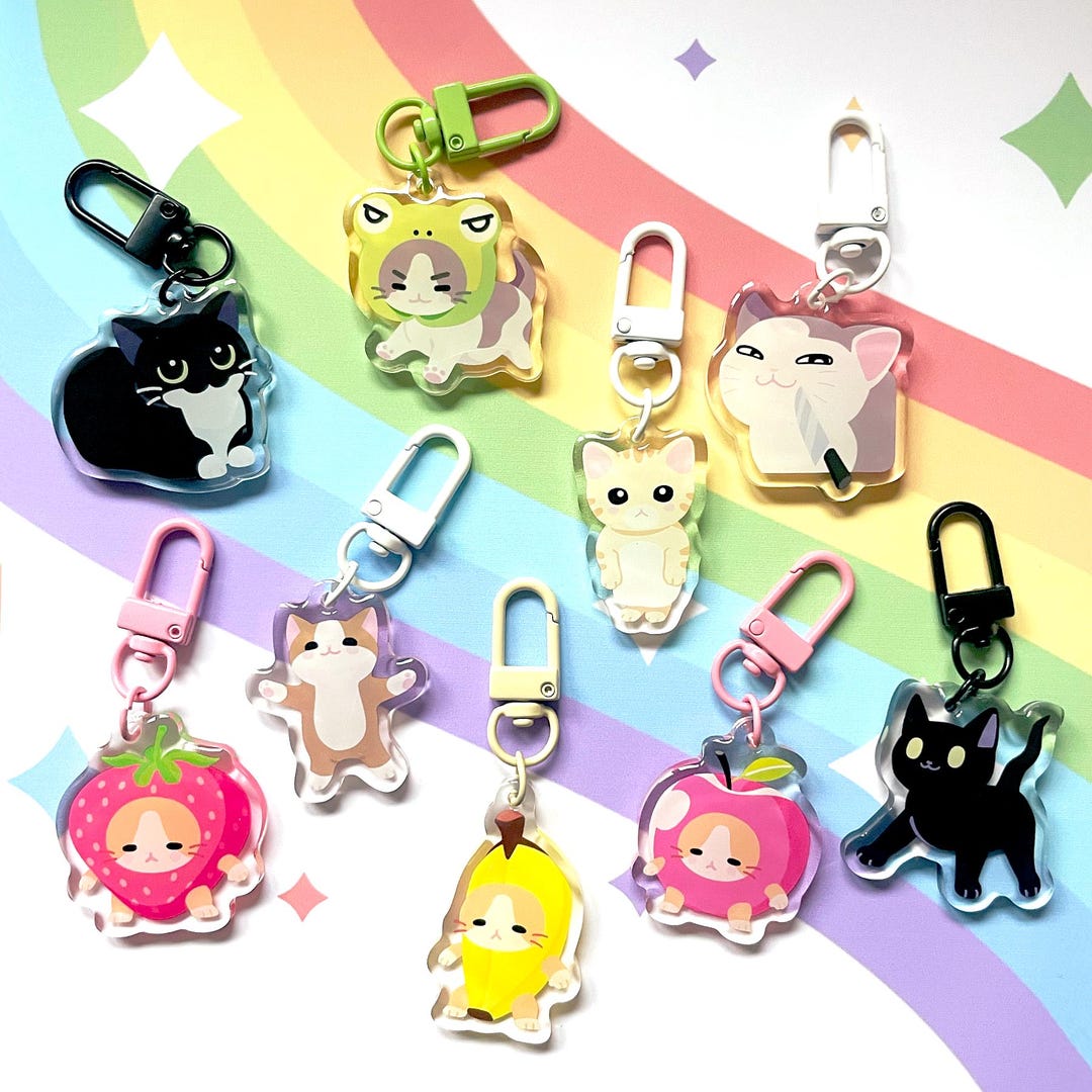 Silly Cute Internet Meme Cats 1.5 Inch Epoxy Acrylic Charm | Banana Cat ...