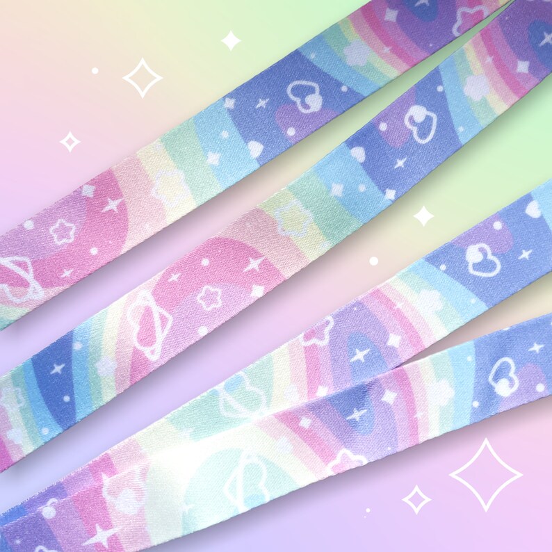 Rainbow Galaxy Lanyard With Clasp | Cute Pastel Stars and Hearts ...