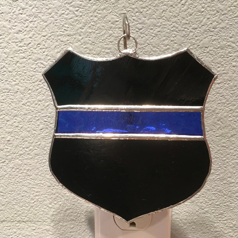 Stained Glass Suncatcher Police Shield Thin Blue Line Night | Etsy