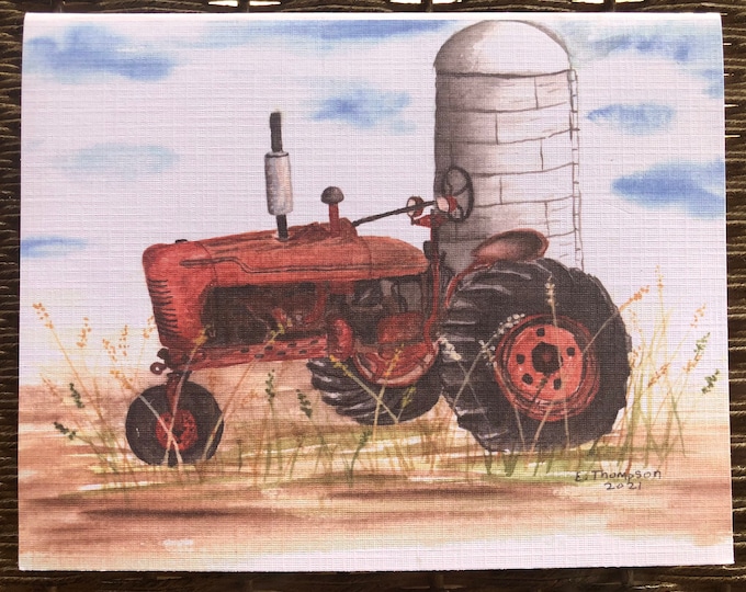 Antique Red Tractor Card - Etsy
