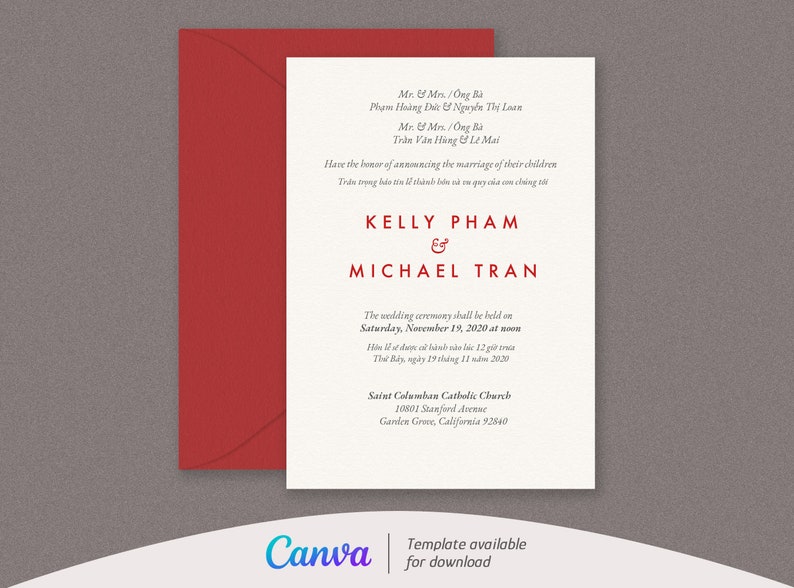 DIY Template | Bilingual English Vietnamese Wedding Invitation ...