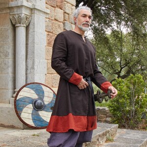 Medieval Linen Warrior Tunic "conrad", Long Sleeve Tabard for Men, Medieval Man Tabard for LARP ...