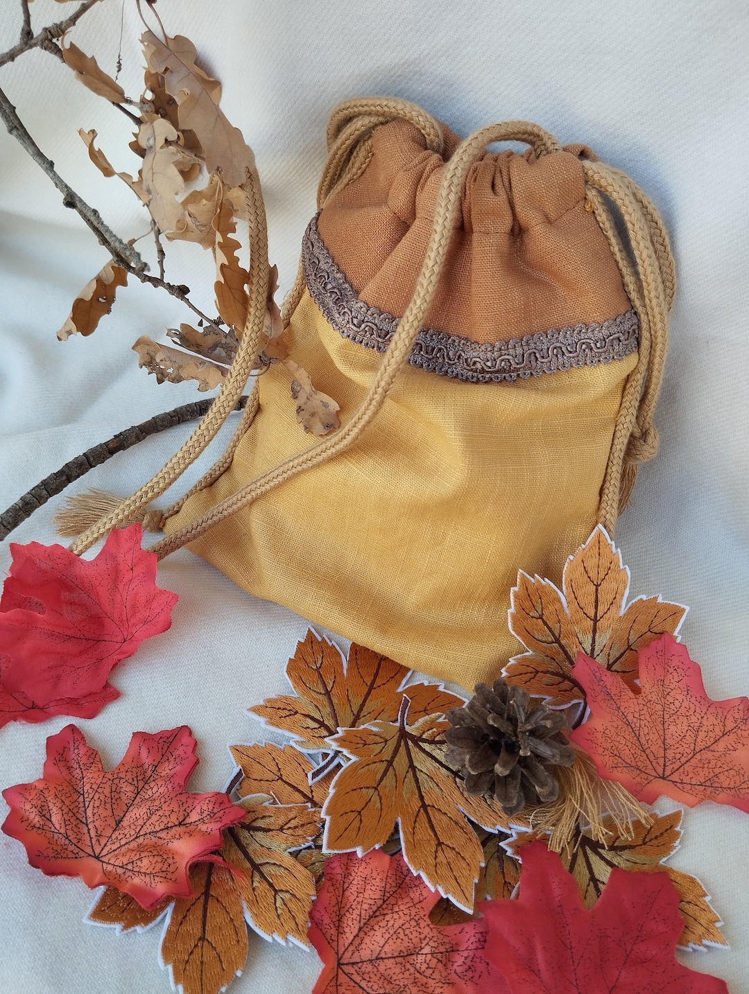 Medieval Linen Purse "june", Brown Larp Bag, Coin Linen Bag, Drawstring ...