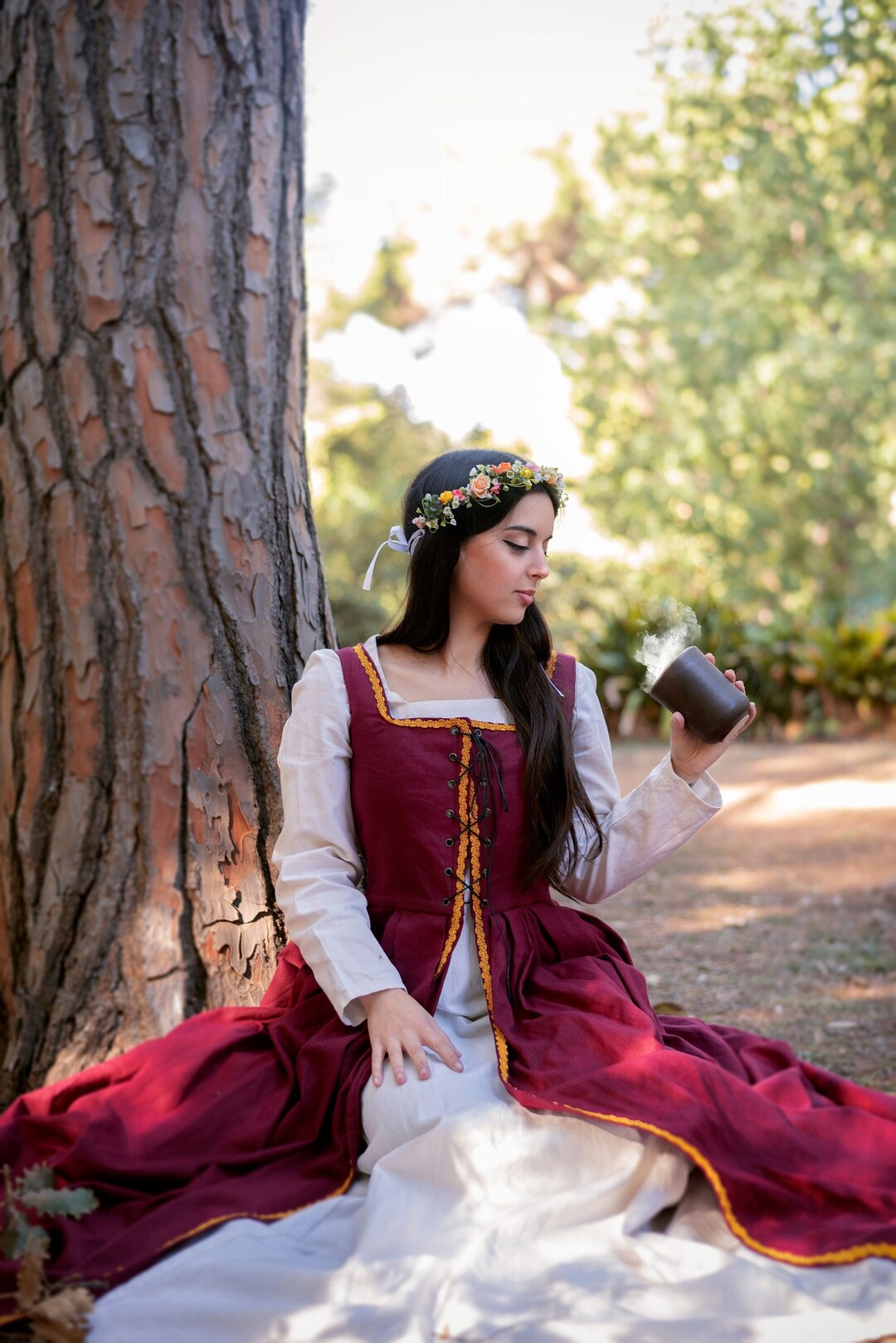 Early Medieval Linen Dress "agatha", Sleeveless Dress With Trim, Larp ...
