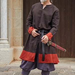 Medieval Linen Warrior Tunic "conrad", Long Sleeve Tabard for Men, Medieval Man Tabard for LARP ...
