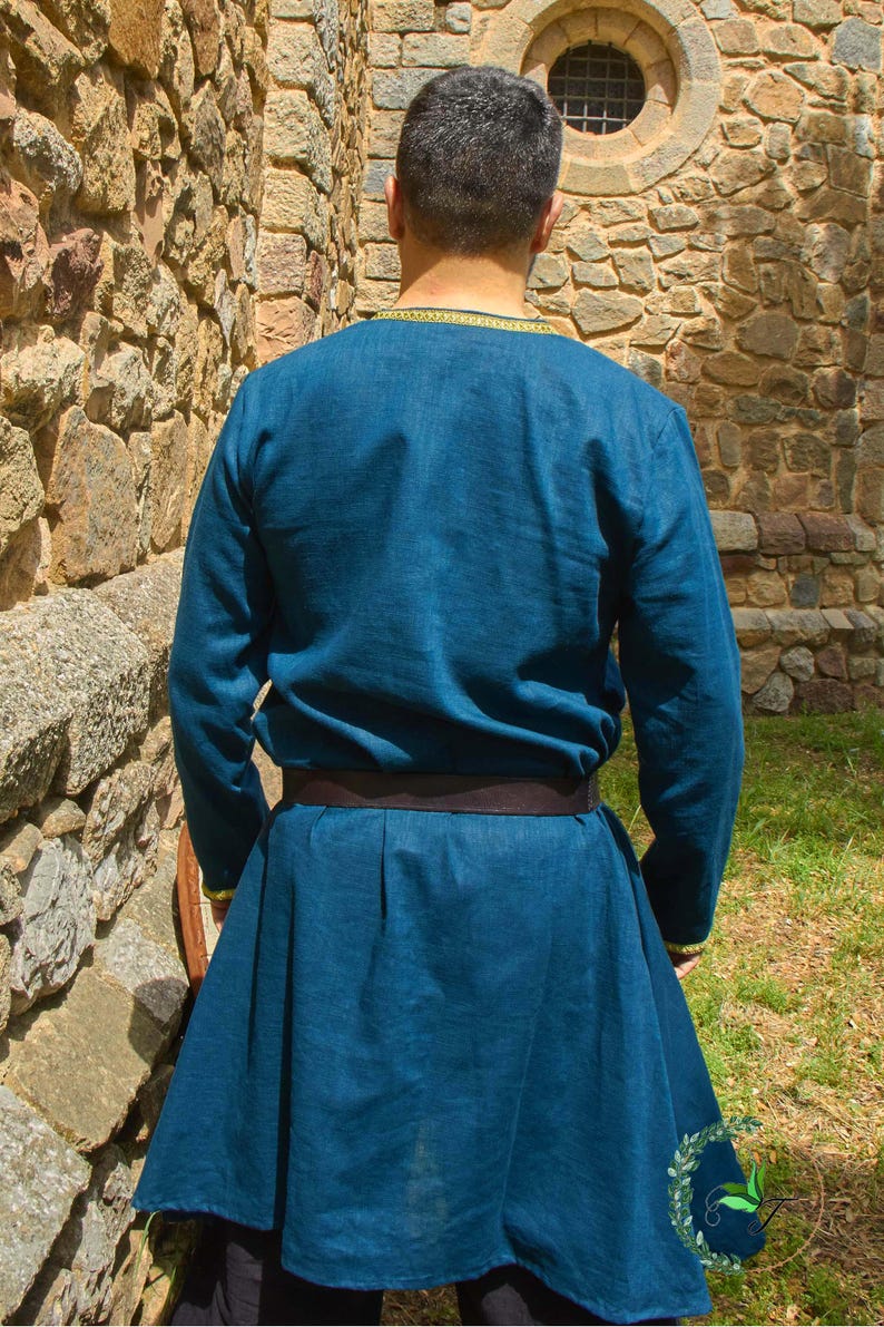 Medieval Viking Long Sleeve Linen Tunic With Trim for LARP, Reenactment ...