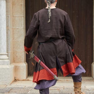 Medieval Linen Warrior Tunic "conrad", Long Sleeve Tabard for Men, Medieval Man Tabard for LARP ...