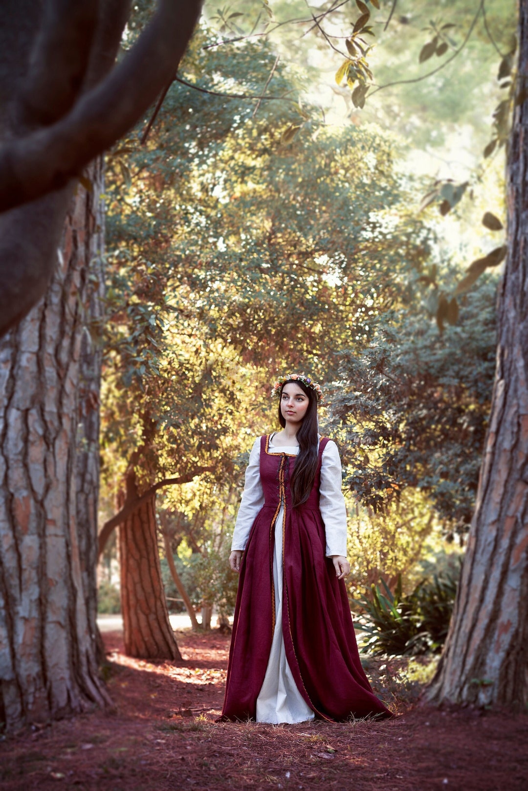 Early Medieval Linen Dress "agatha", Sleeveless Dress With Trim, Larp ...