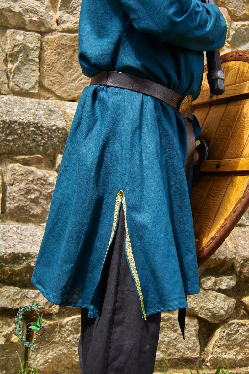Medieval Viking Long Sleeve Linen Tunic With Trim for LARP, Reenactment ...