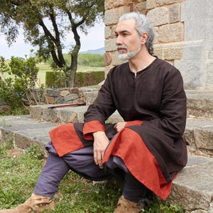 Medieval Linen Warrior Tunic "conrad", Long Sleeve Tabard for Men, Medieval Man Tabard for LARP ...
