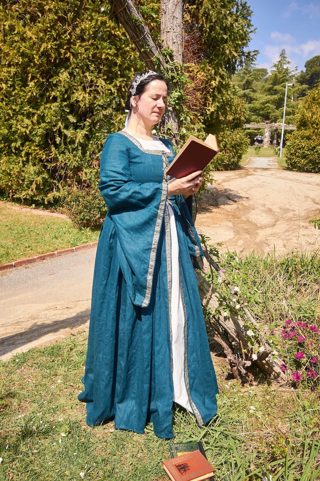 Medieval Fantasy Dress With Timmings "dafne", Long Sleeve Linen Dress ...