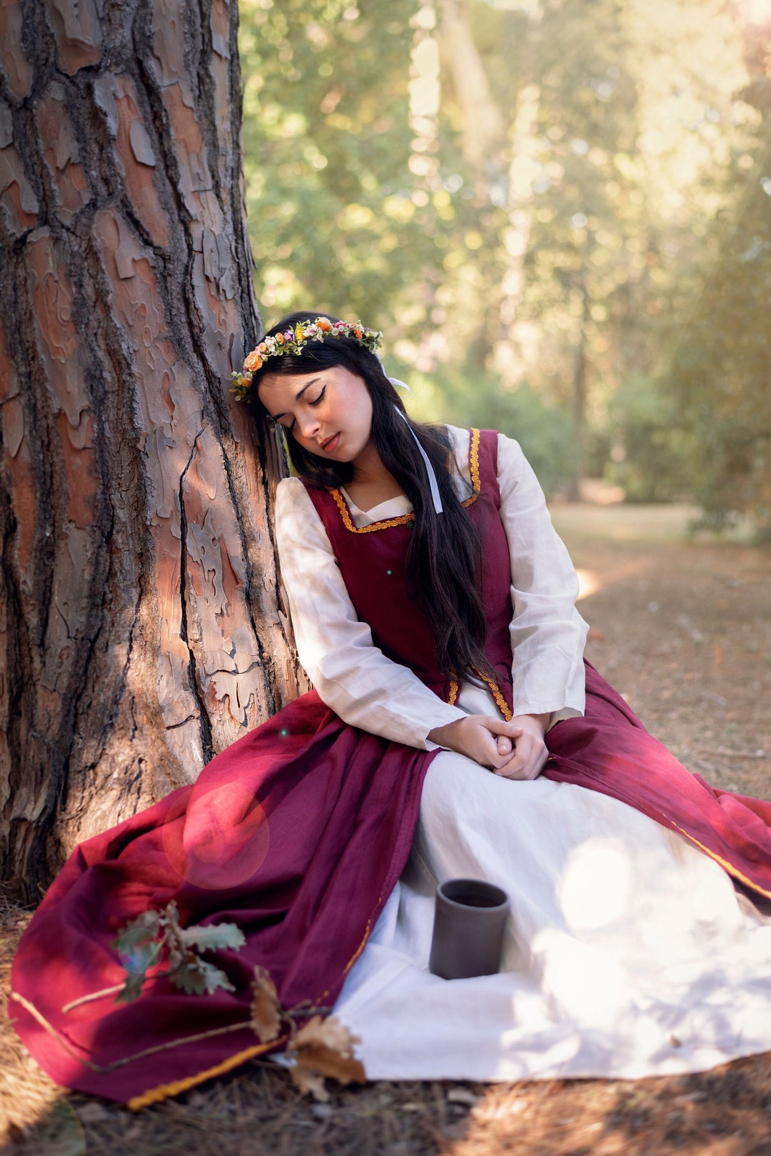 Early Medieval Linen Dress agatha, Sleeveless Dress With Trim, Larp ...