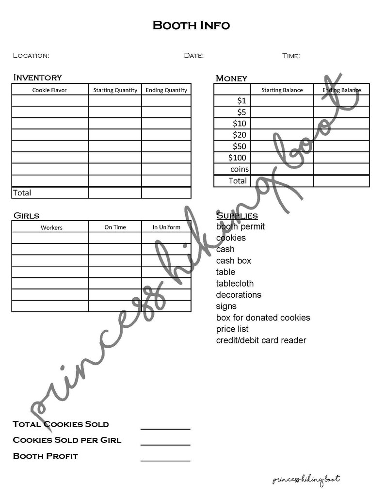 Cookie Booth Organization Form - Fillable - Instant Download - Scout ...