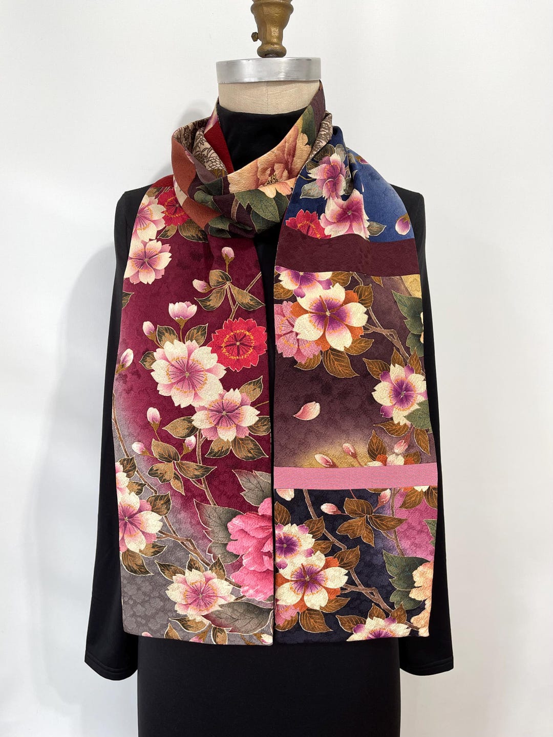 Yuzen Silk Kimono Scarf, Silk Scarf, Amazing Japanese Vintage Versatile ...