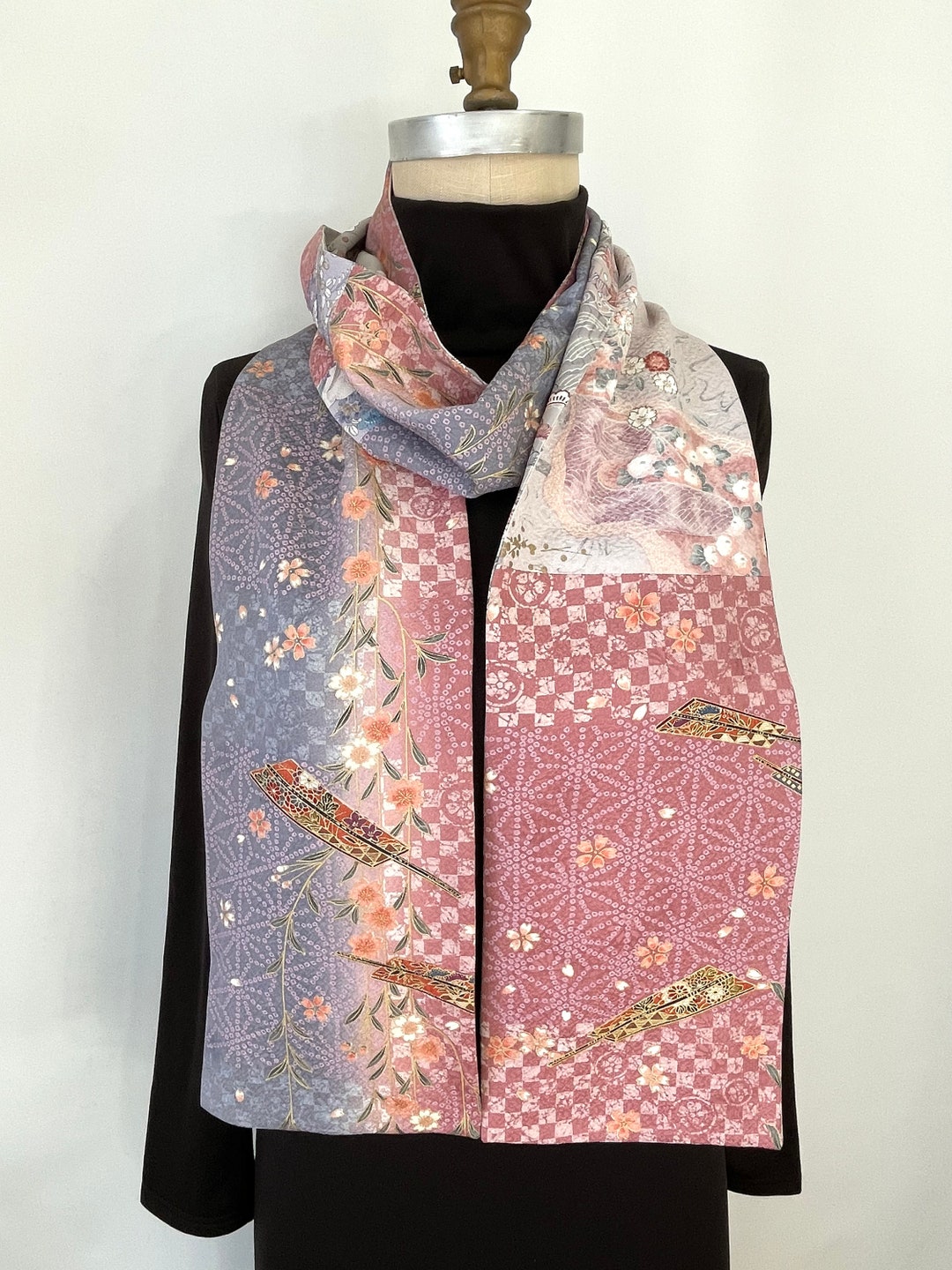 Silk Kimono Scarf, Silk Scarf, Amazing Japanese Vintage Versatile Scarf ...