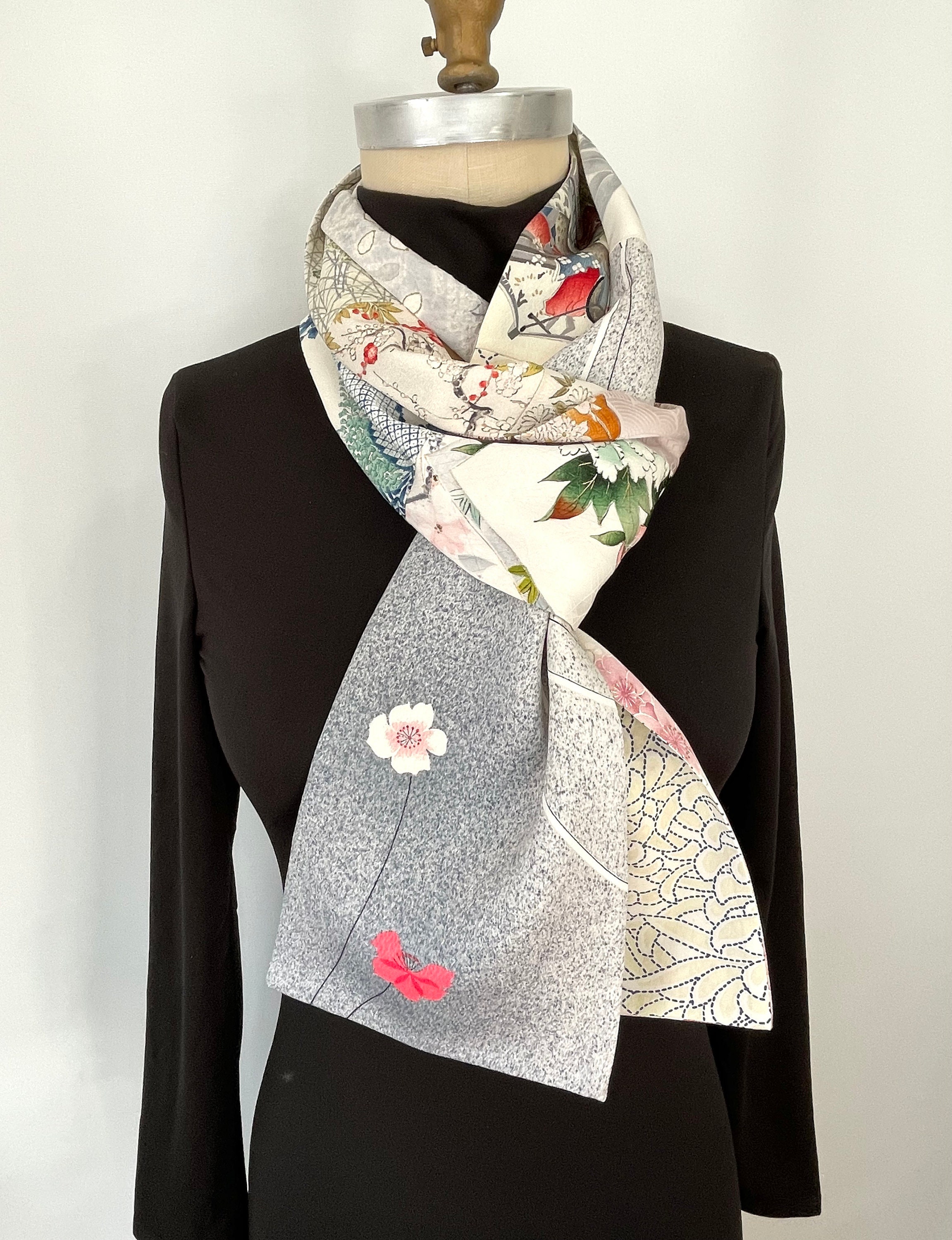 Silk Kimono Scarf, Silk Scarf, Amazing Japanese Vintage Versatile Scarf ...