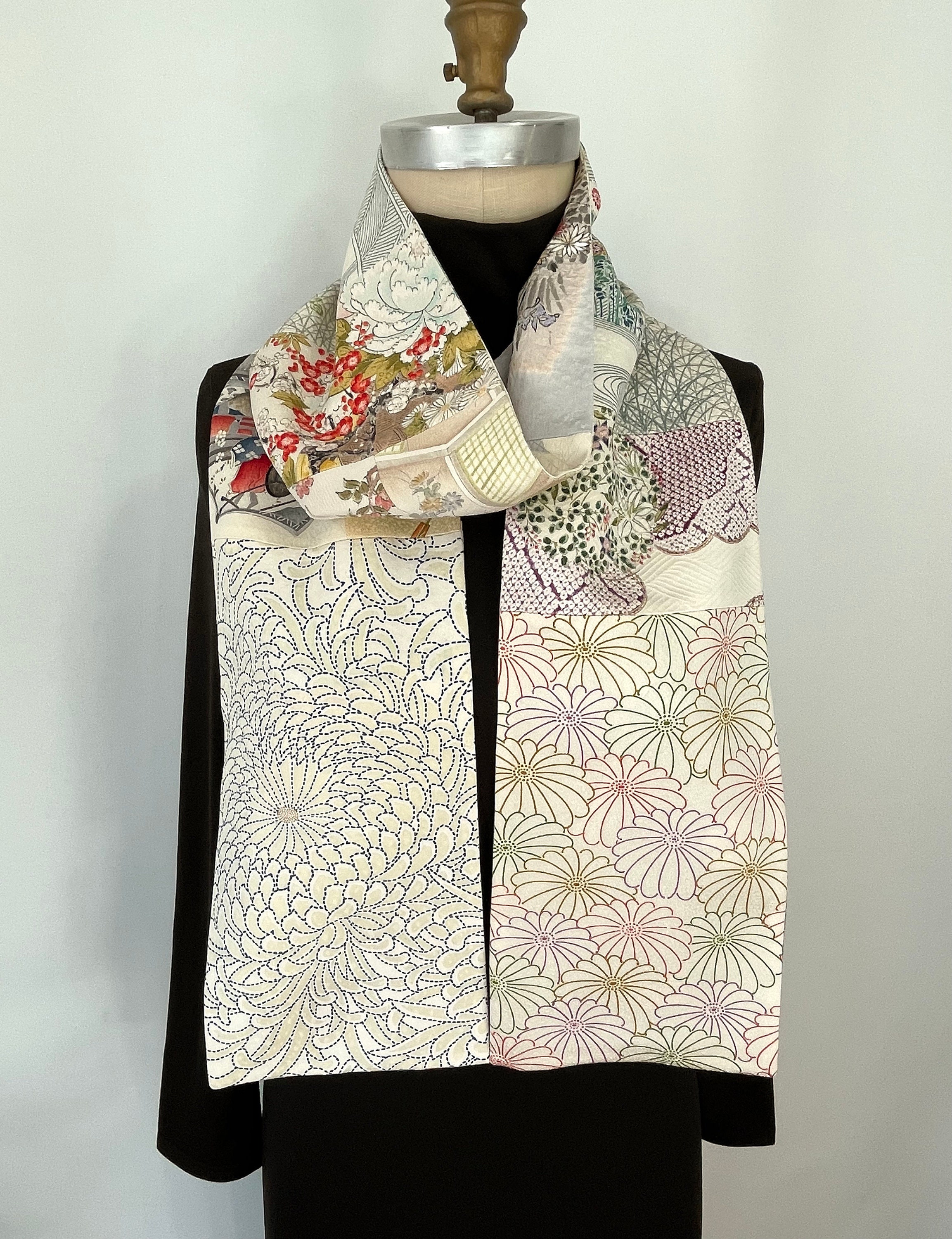 Silk Kimono Scarf, Silk Scarf, Amazing Japanese Vintage Versatile Scarf ...