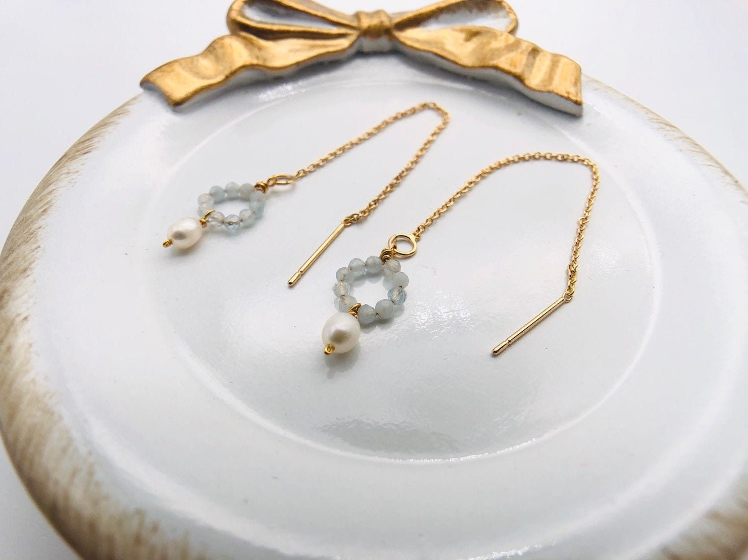 Aquamarine Ear Thread, Sterling Silver Ear Threads, Minimalist Earrings ...