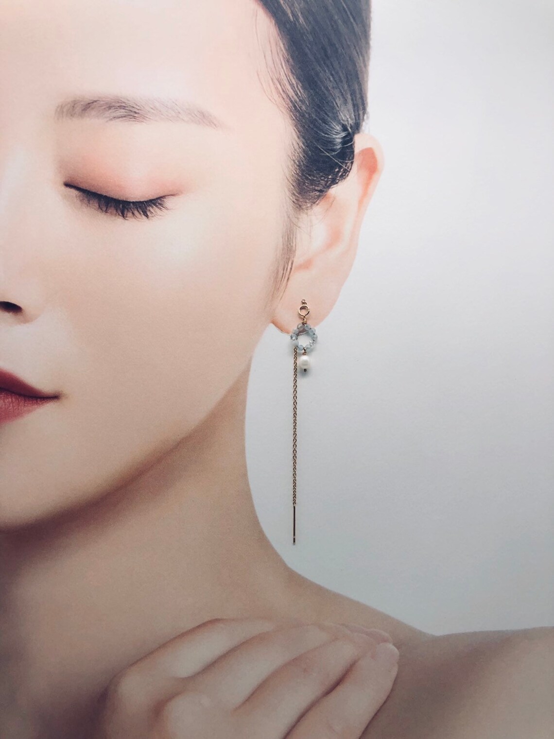 Aquamarine Ear Thread Sterling Silver Ear Threads Minimalist - Etsy