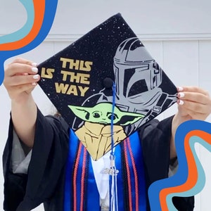 Mandalorian & Grogu Grad Cap Topper | Ready Made Fabric Grad Cap Topper ...
