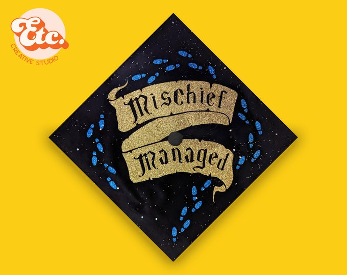 Harry Potter Mischief Managed Grad Cap Topper | Fabric Grad Cap Topper ...