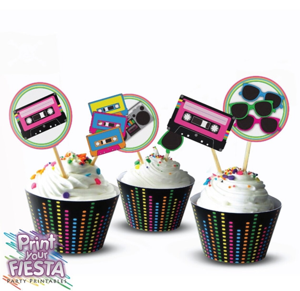 Print Your Fiesta Editable Digital Party Set - 80's Retro Party Kit ...