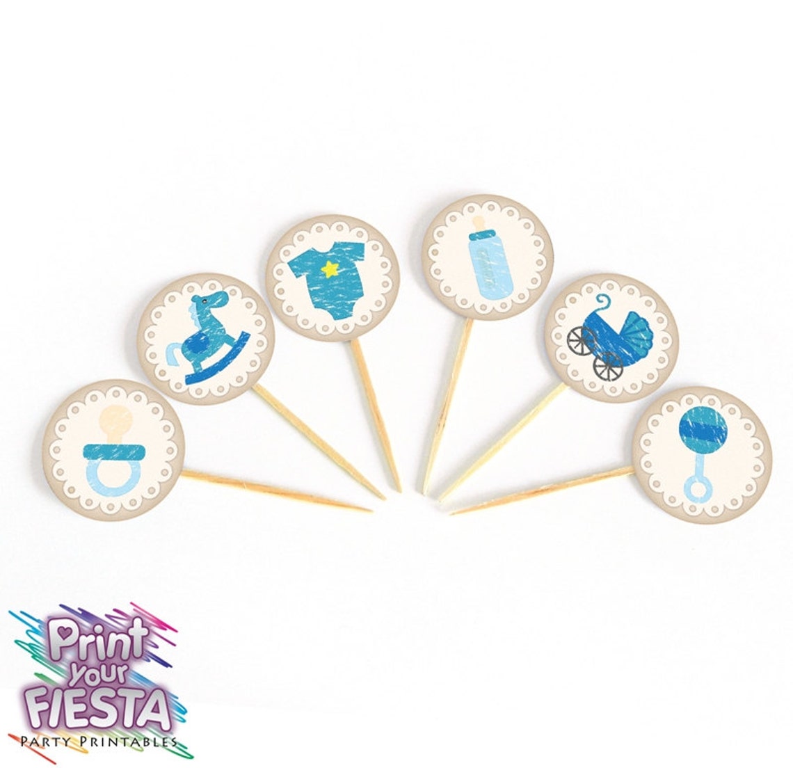 Print Your Fiesta Digital Party Set Shabby Blue Baby Shower - Etsy