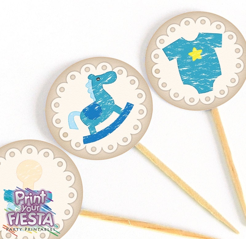 Print Your Fiesta Digital Party Set Shabby Blue Baby Shower - Etsy