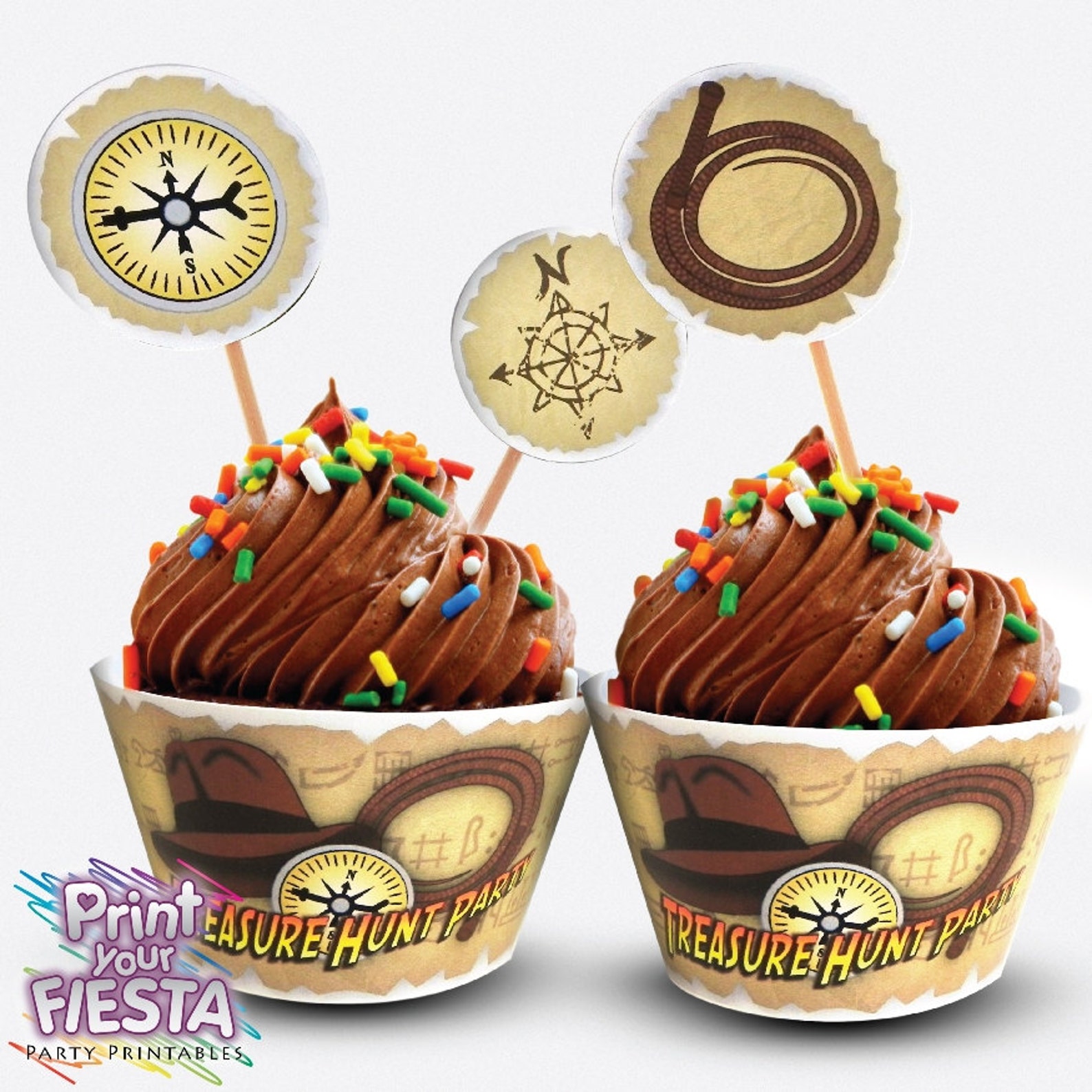 Print Your Fiesta Editable Digital Party Set - Treasure Hunt Cupcake ...