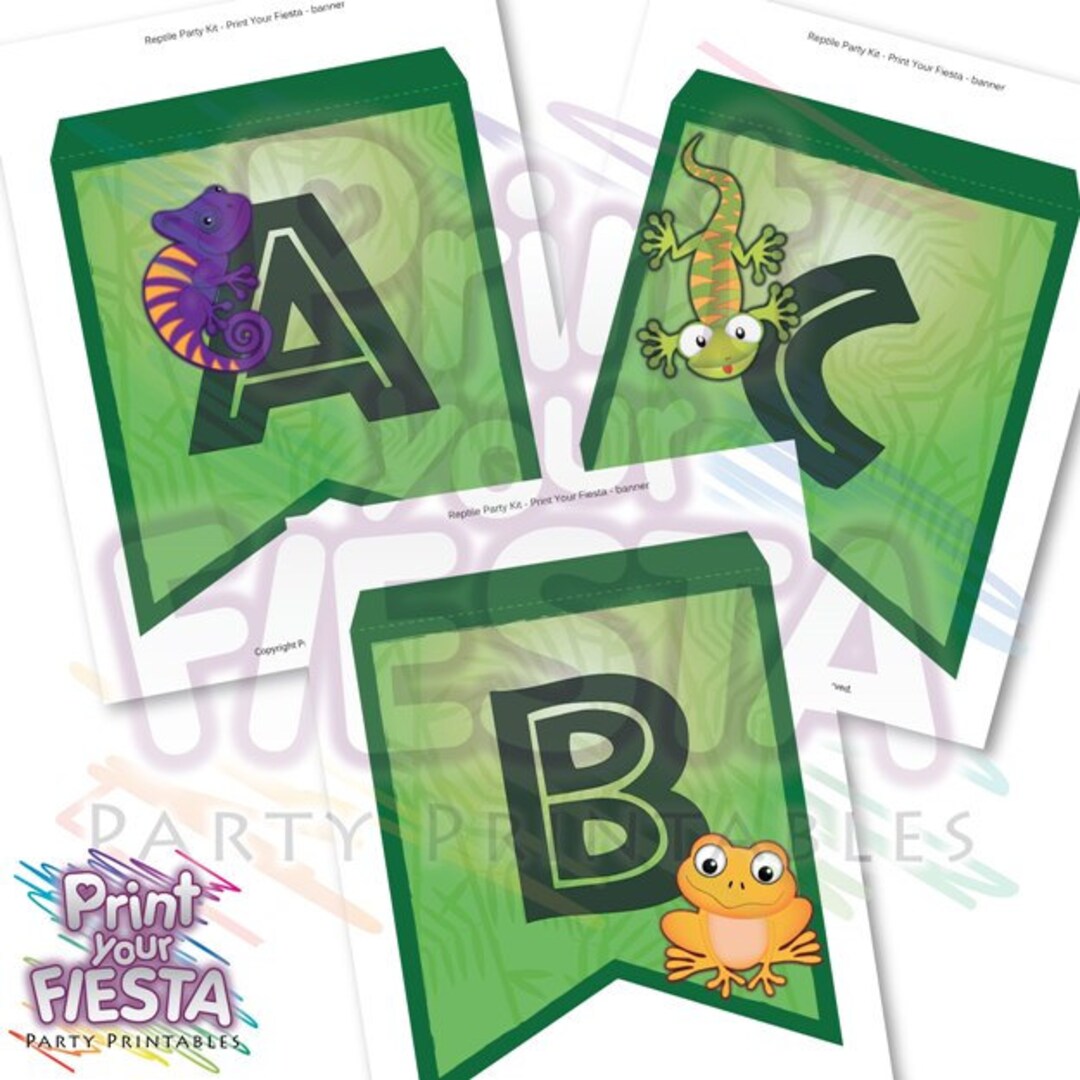 Reptile Banner - Complete Abc, 26 Pennants, Lizard, Chamaleon ...
