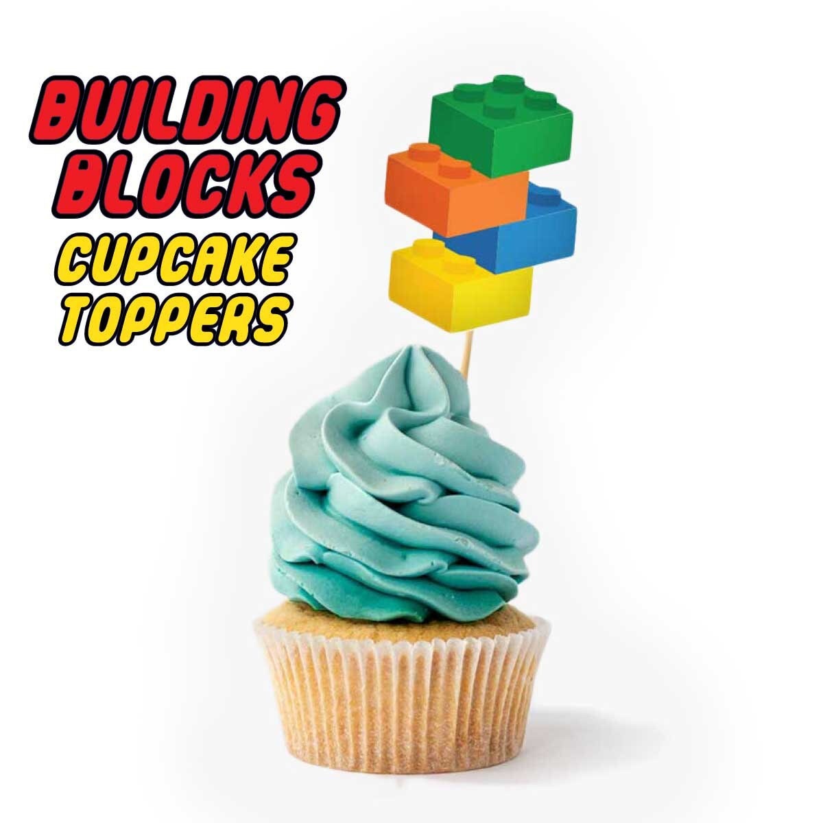 Building Blocks Inspired Cupcake Toppers - Etsy