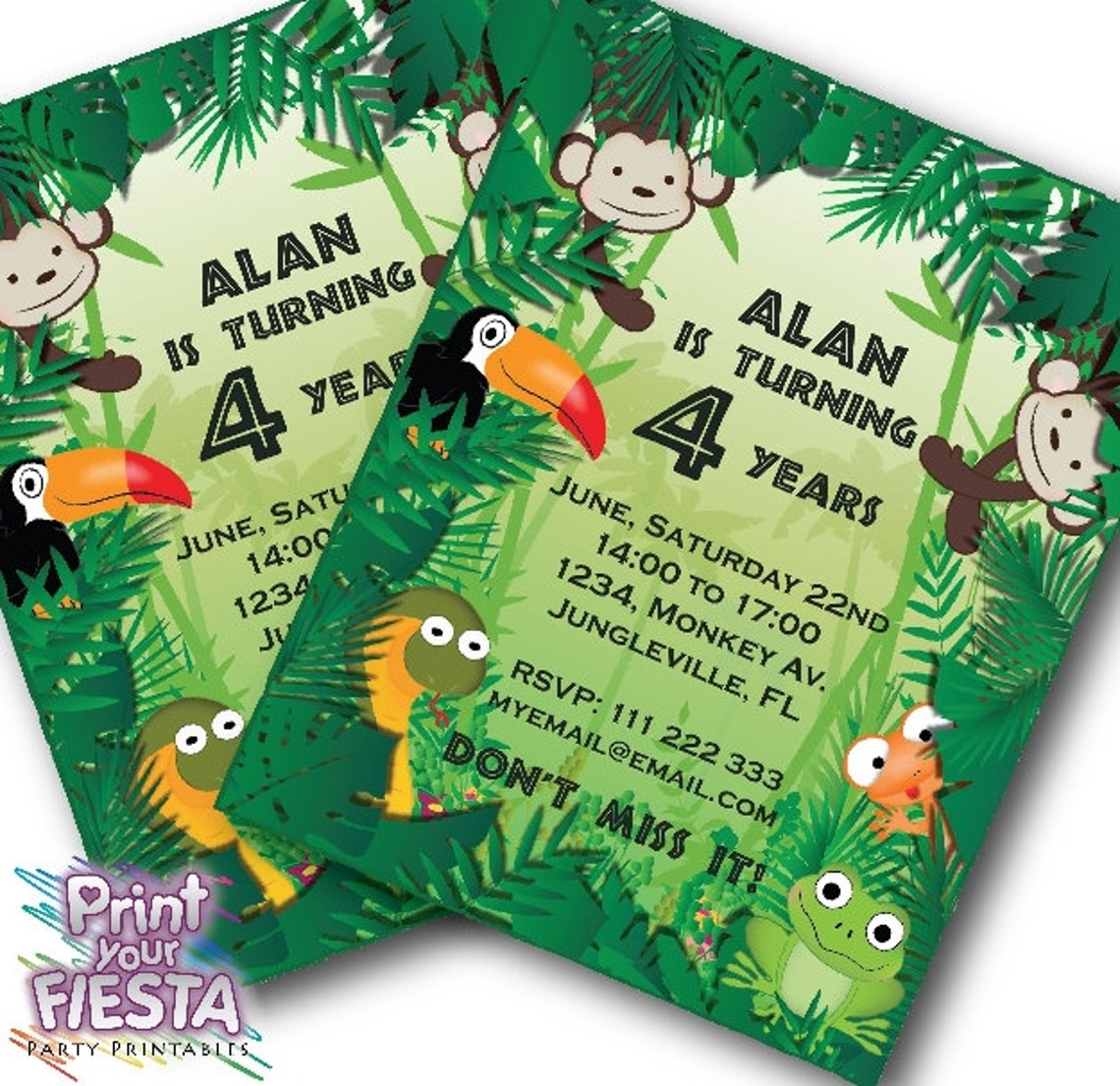 Print Your Fiesta Editable Digital Party Cards Jungle Party Invitation ...